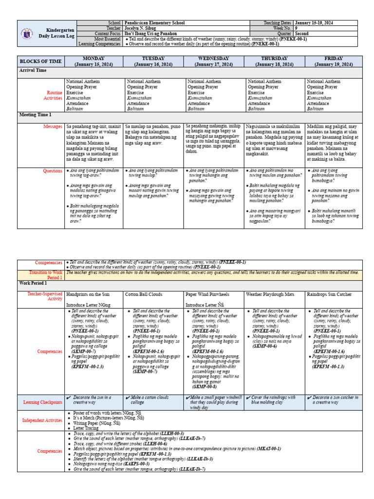 Kindergarten-DLL-MELC-Q2-Week 9 Asf | PDF