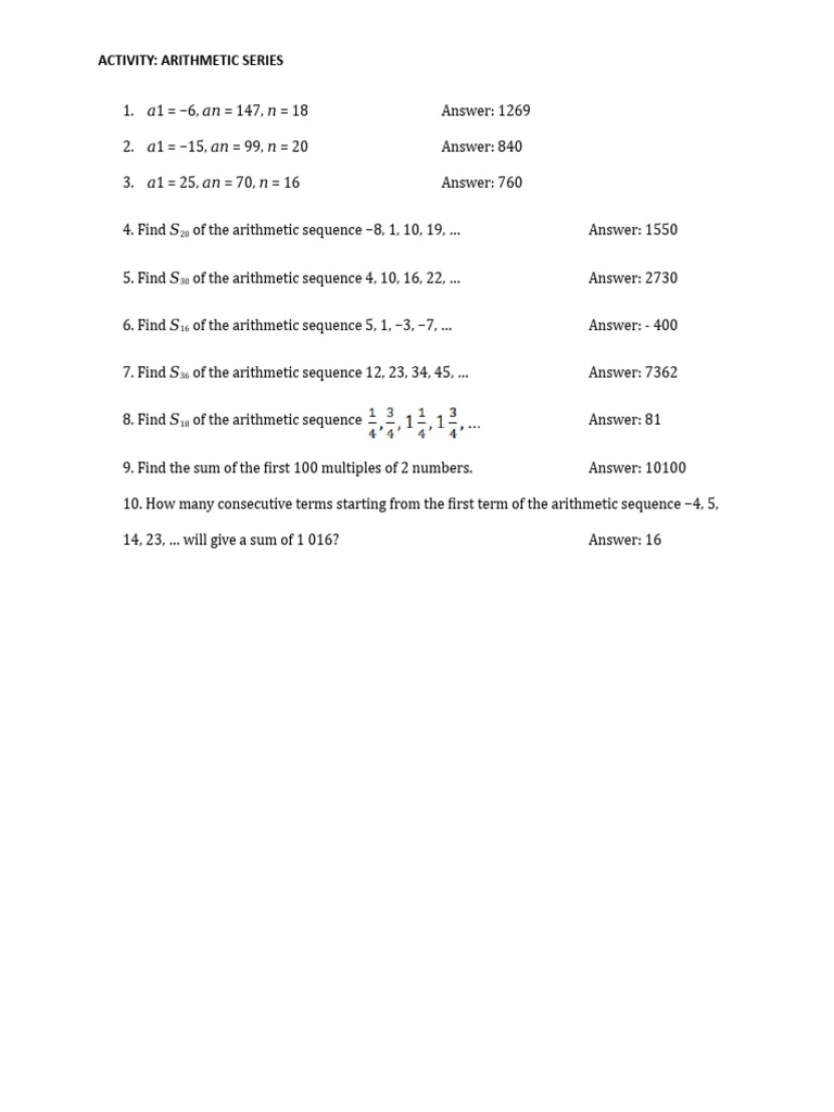 Arithmetic Series Pdf 
