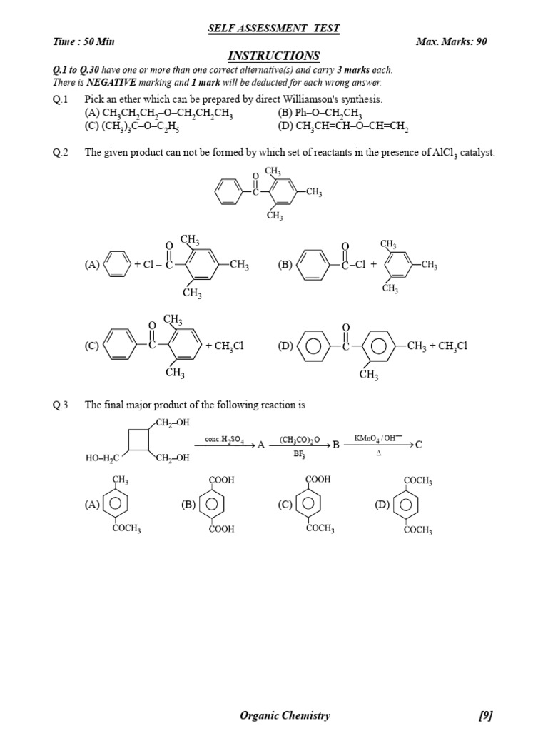 Organic Chemistry Self-Assessment Test | PDF | Ether | Molecules