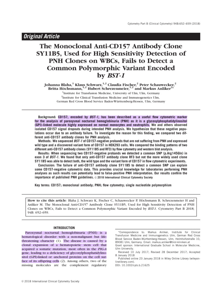 Cytometry Part B Clinical - 2018 - Blaha - The Monoclonal Anti CD157 ...