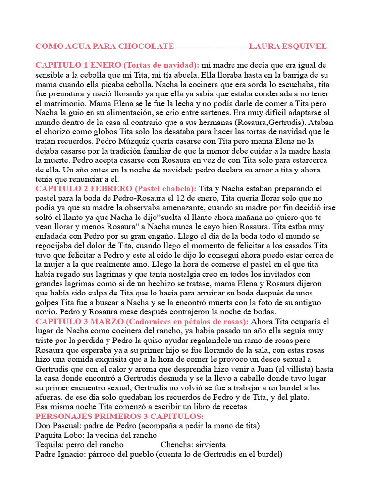 Amor y Cocina en "Como Agua para Chocolate" | PDF | Alimentos