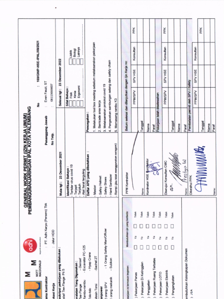 Work Permit Install Tee Flange Pit 5 | PDF