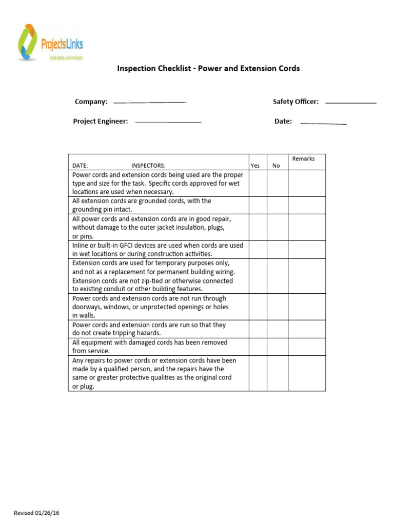 Extension Cord Safety Inspection Checklist | PDF | Insulator ...