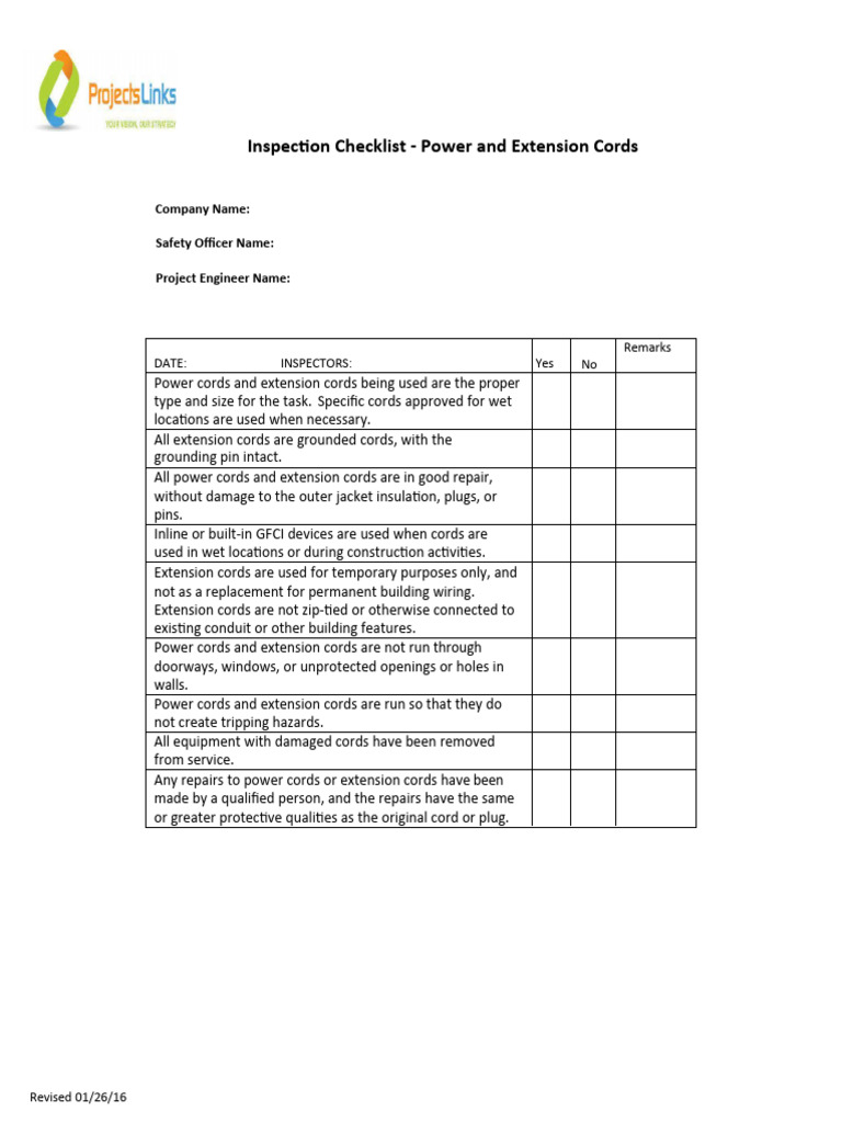 Extension Cord Checklist | PDF | Insulator (Electricity) | Electrical ...