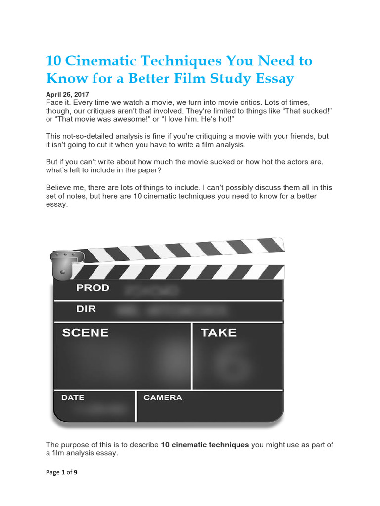 10 Cinematic Techniques You Need To Know For A Better Essay | PDF ...
