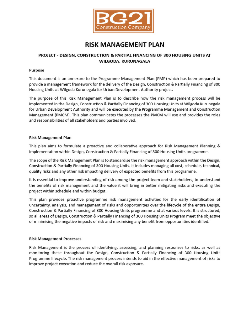 Sample Risk Management Plan | PDF | Risk | Risk Management