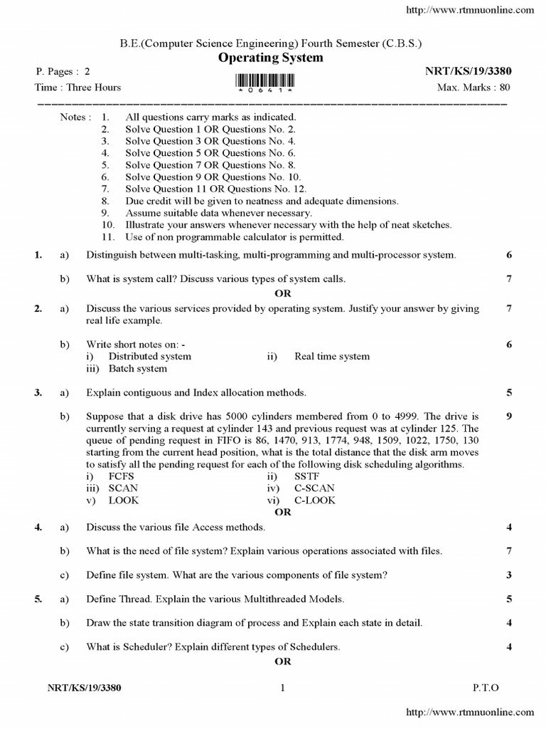 Cse 4 Sem Operating System 3380 Summer 2019 | PDF