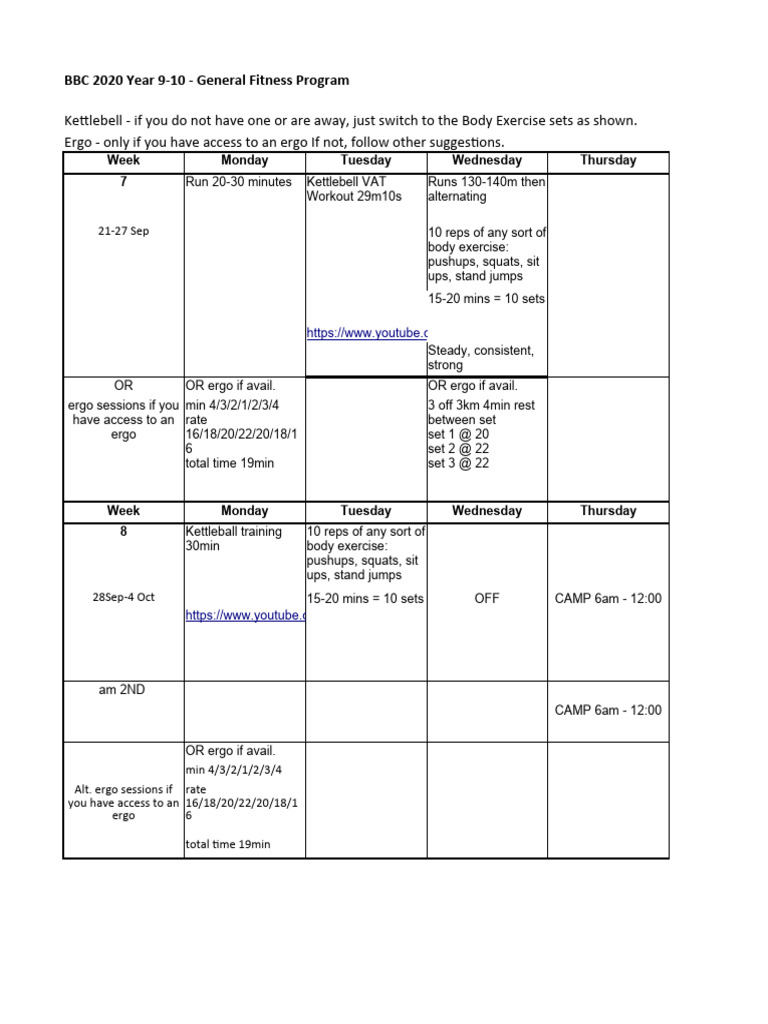 2020 Yr 9-10 Sept Holiday General Fitness Program | PDF | Physical Fitness