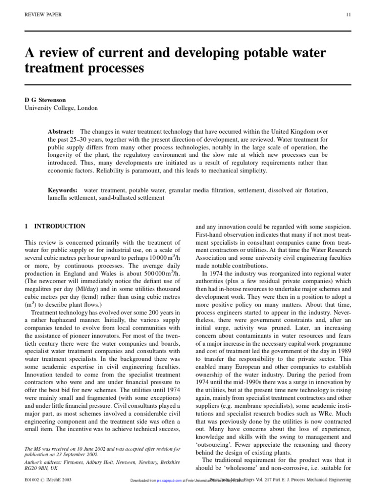 A Review of Current and Developing Portable Water Treatment Processes ...