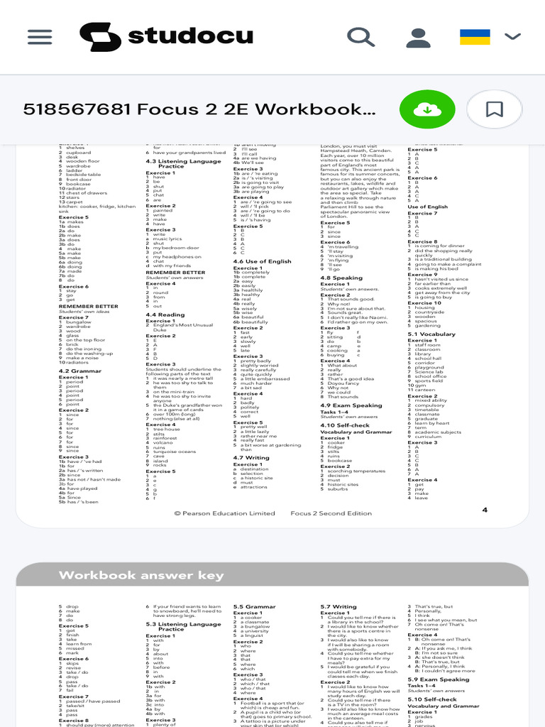 Focus 2 2E Workbook Answers - 1 Vocabulary Exercise 1 1 Unsociable 2 Boring 3 Relaxed 4 ...