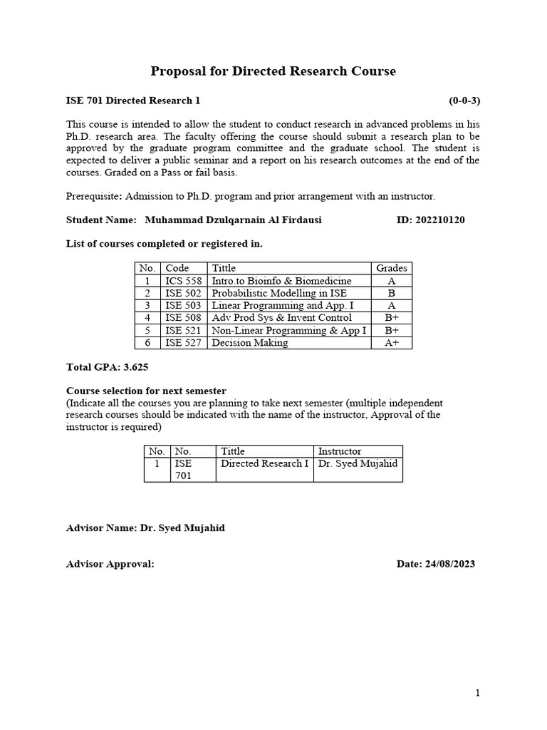 Proposal Muhammad-701 Directed Research 1 | PDF | Mathematical Optimization | Applied Mathematics