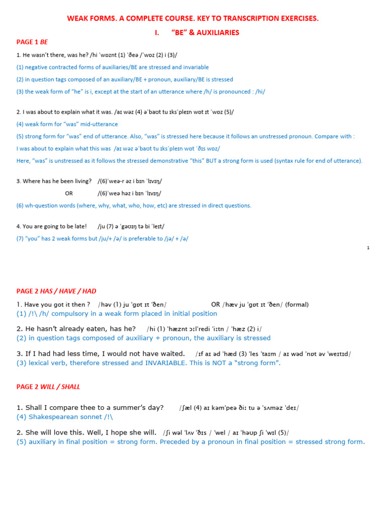 Key to Complete Course Weak Forms in Full | PDF | Stress (Linguistics) | Languages