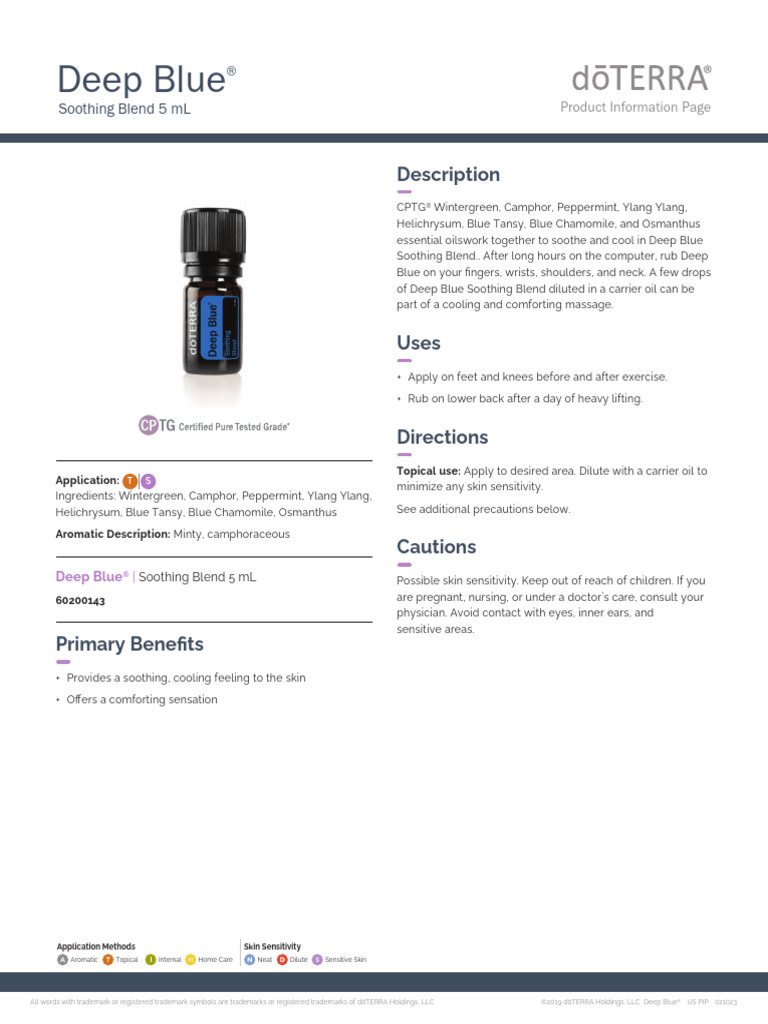 Doterra Deep Blue Essential Oil Blend | PDF | Essential Oil