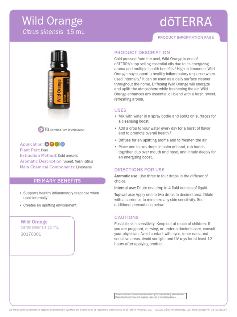 Doterra Wild Orange Essential Oil | PDF | Essential Oil | Orange (Fruit)
