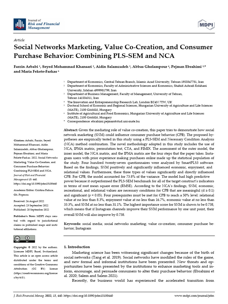 Social Networks Marketing Value Co-Creation and Co | PDF | Validity (Statistics) | Internal ...