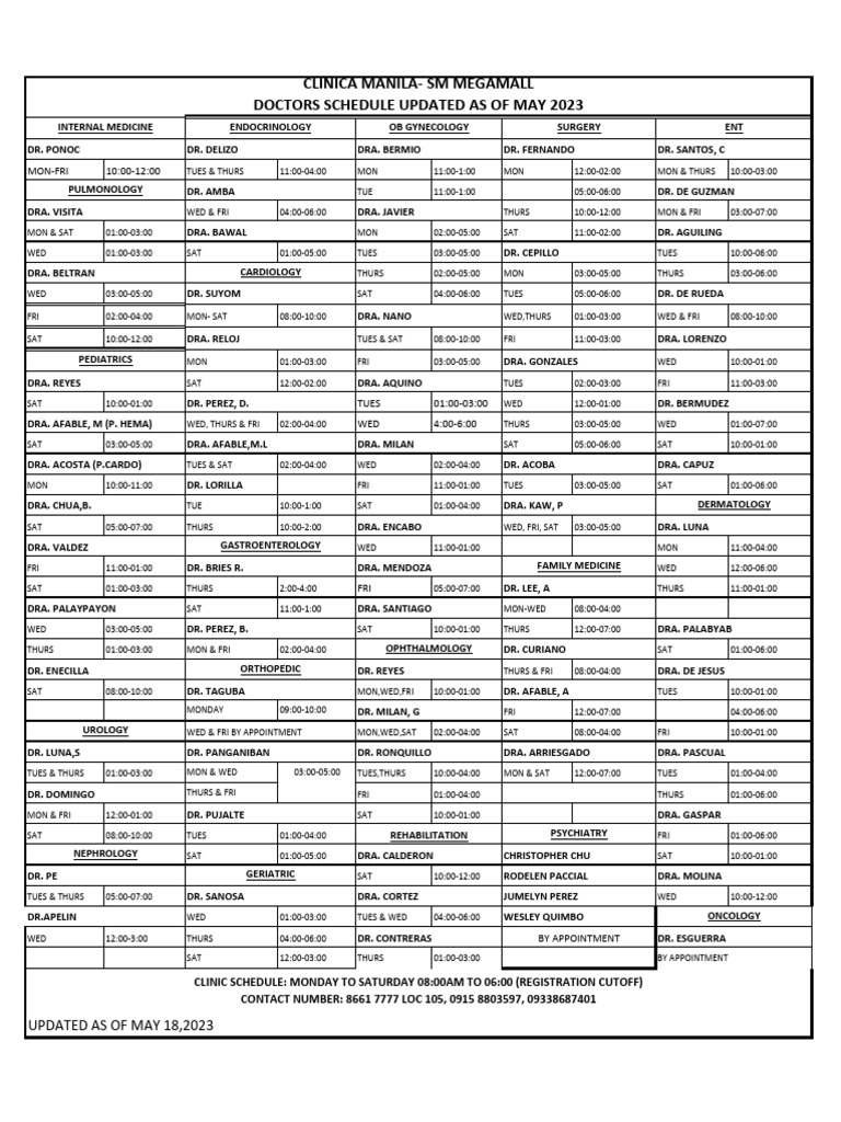 Keralty Clinic Doctors Schedule | PDF | Clinical Medicine | Medical ...