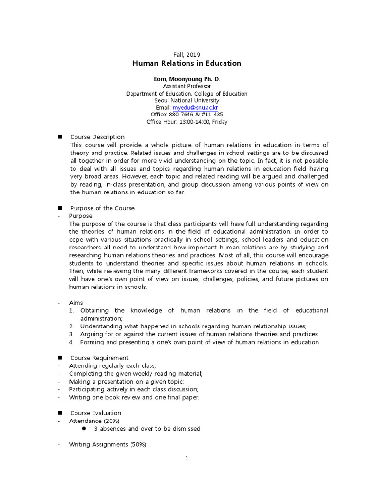 Human Relations in Education Course Overview | PDF | Theory | Human ...