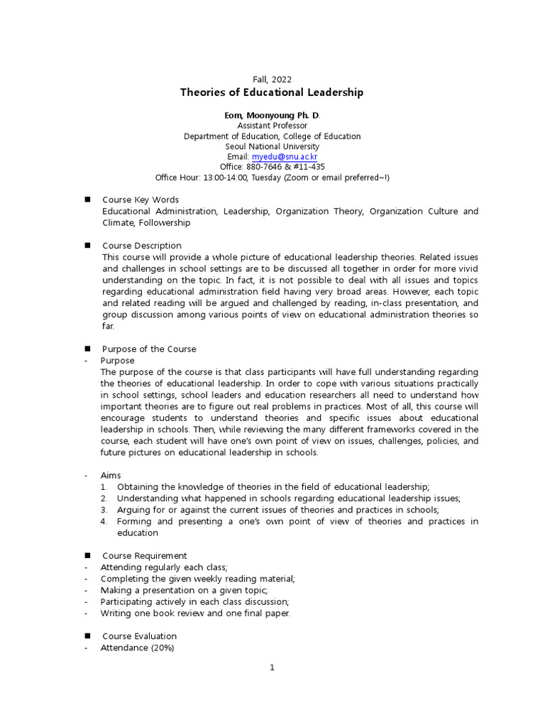 (2022) +Theories+of+Educational+Leadership Syllabus | PDF | Leadership ...