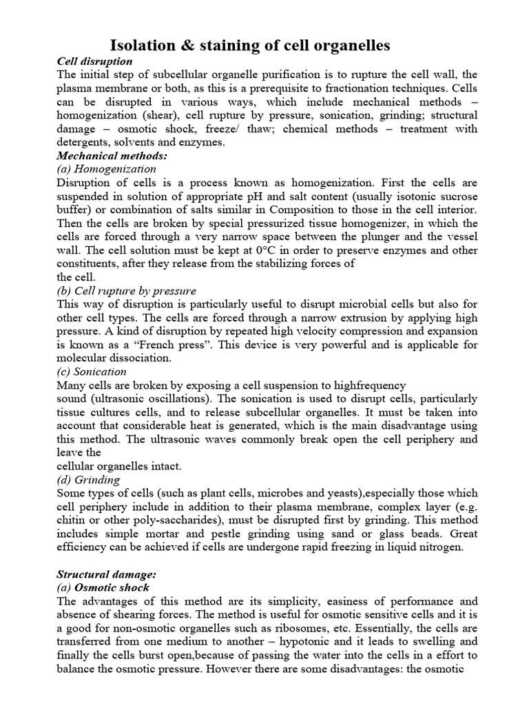 Cell Disruption - Isolation - Separation | PDF | Staining | Centrifugation