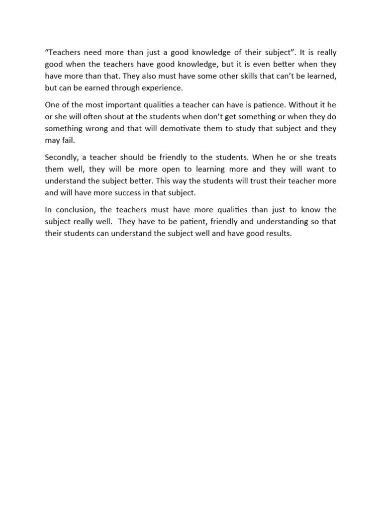 Teachers Need More Than Just A Good Knowledge of Their Subject | PDF Teachers Need More Than Just A Good Knowledge of Their Subject | PDF