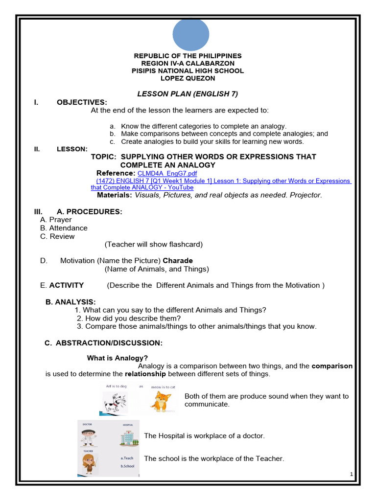 Lesson Plan Analogy | PDF | Analogy | Lesson Plan