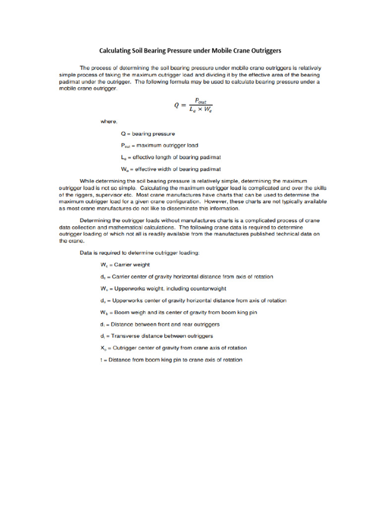 Calculation Soil Load Bearing For Crane Outriggers | PDF