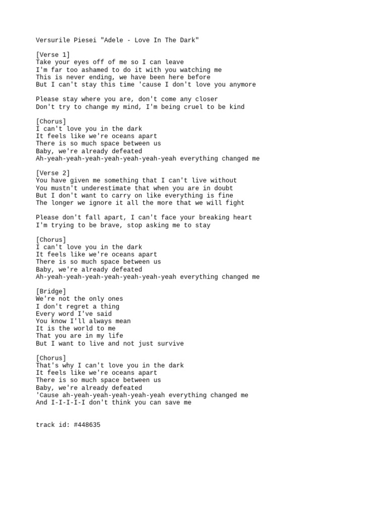 Adele - Love in The Dark | PDF | Poetry
