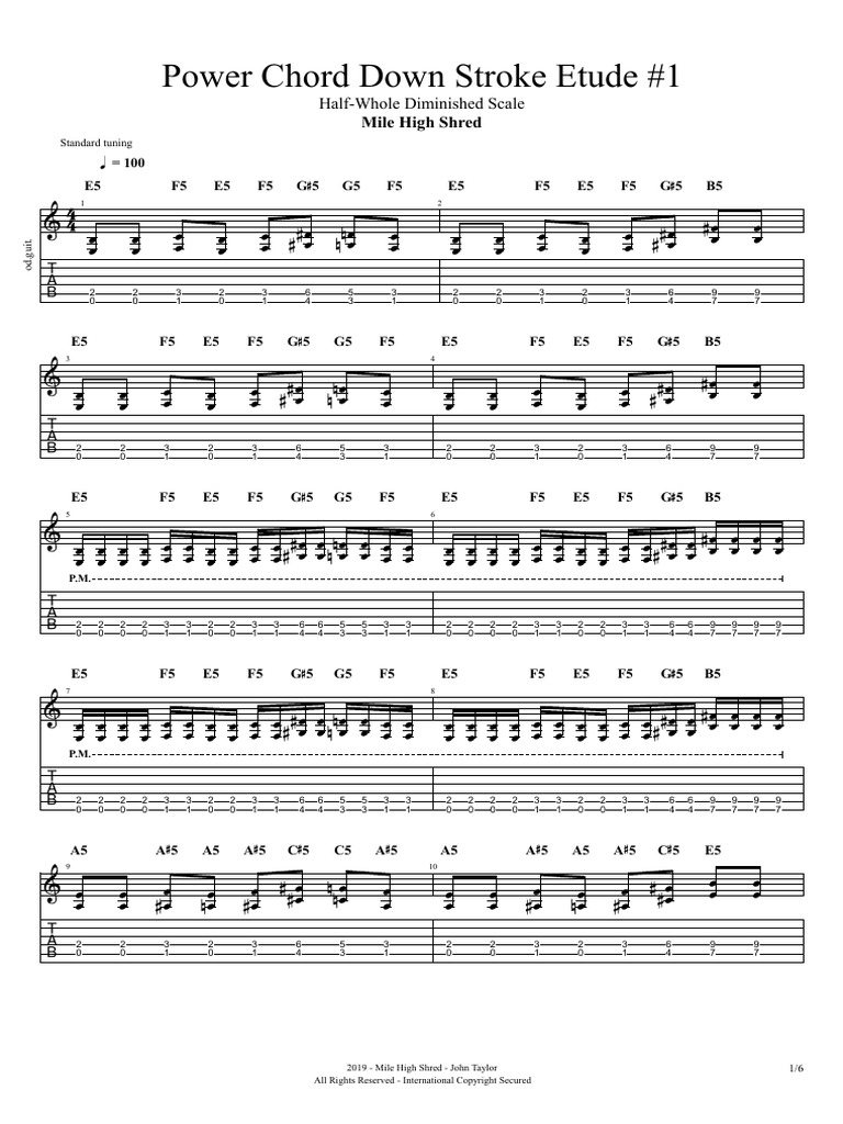 Power Chord Down Stroke Etude 1 - Half-Whole Diminished Scale | PDF ... Power Chord Down Stroke Etude 1 - Half-Whole Diminished Scale | PDF ...