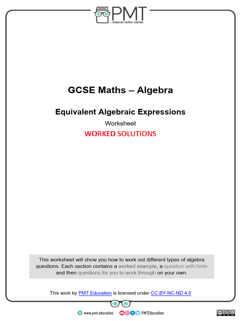I. Equivalent Algebraic Expressions | PDF | Equations | Factorization