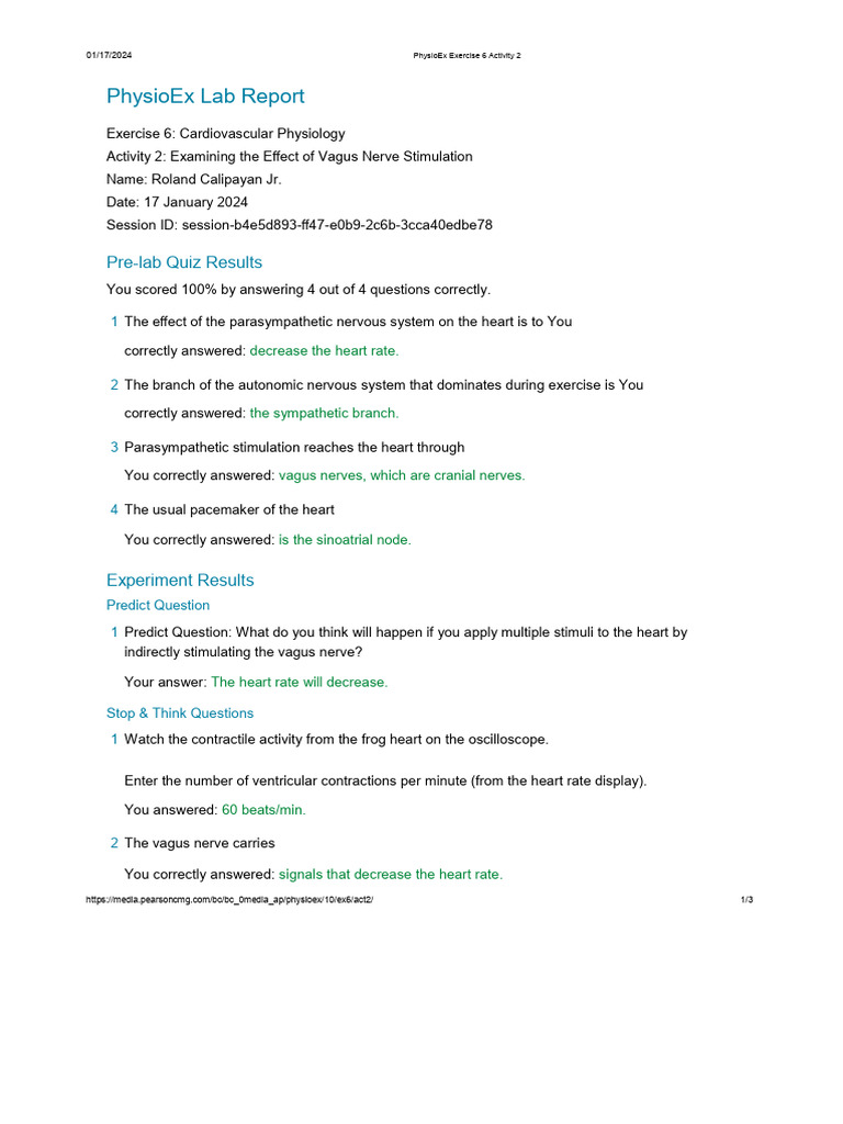 Physio Ex Exercise 6 Activity 2 | PDF | Heart Rate | Heart