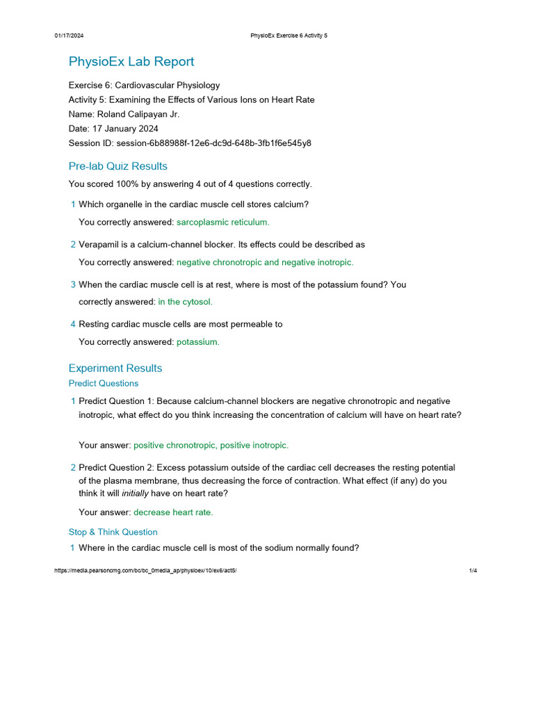 Physio Ex Exercise 6 Activity 5 Pdf Heart Cardiac Muscle