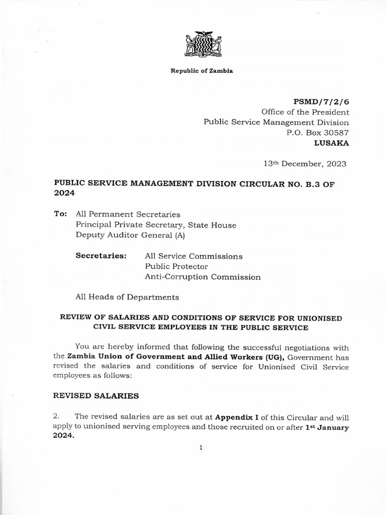 PSMD Circular No. B. 3 of 2024 - Salary Increaments For 2024 | PDF
