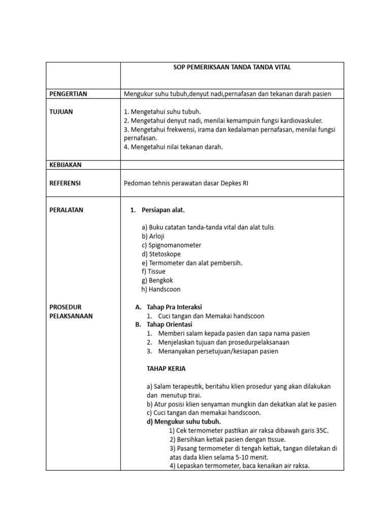 Sop Pemeriksaan TTV | PDF