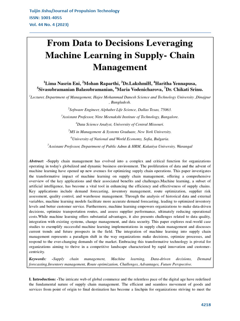 From Data To Decisions Leveraging Machine Learning in Supply Chain ...