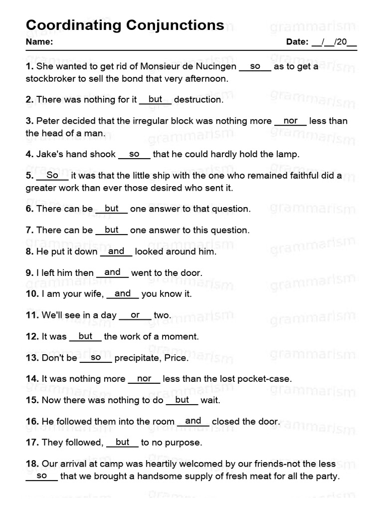 Grammarism Coordinating Conjunctions Test 4 Solved 17155530 | PDF