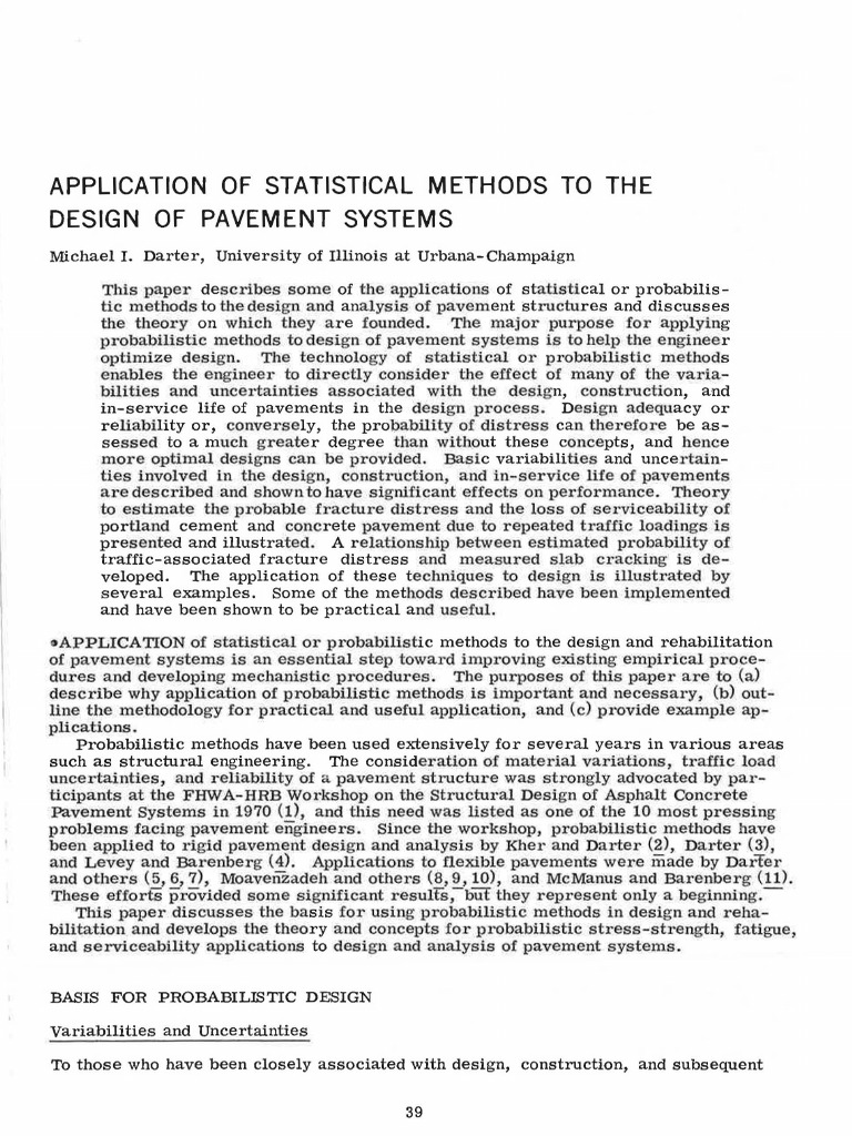Application of Statistical Methods To The Design of Pavement Systems ...