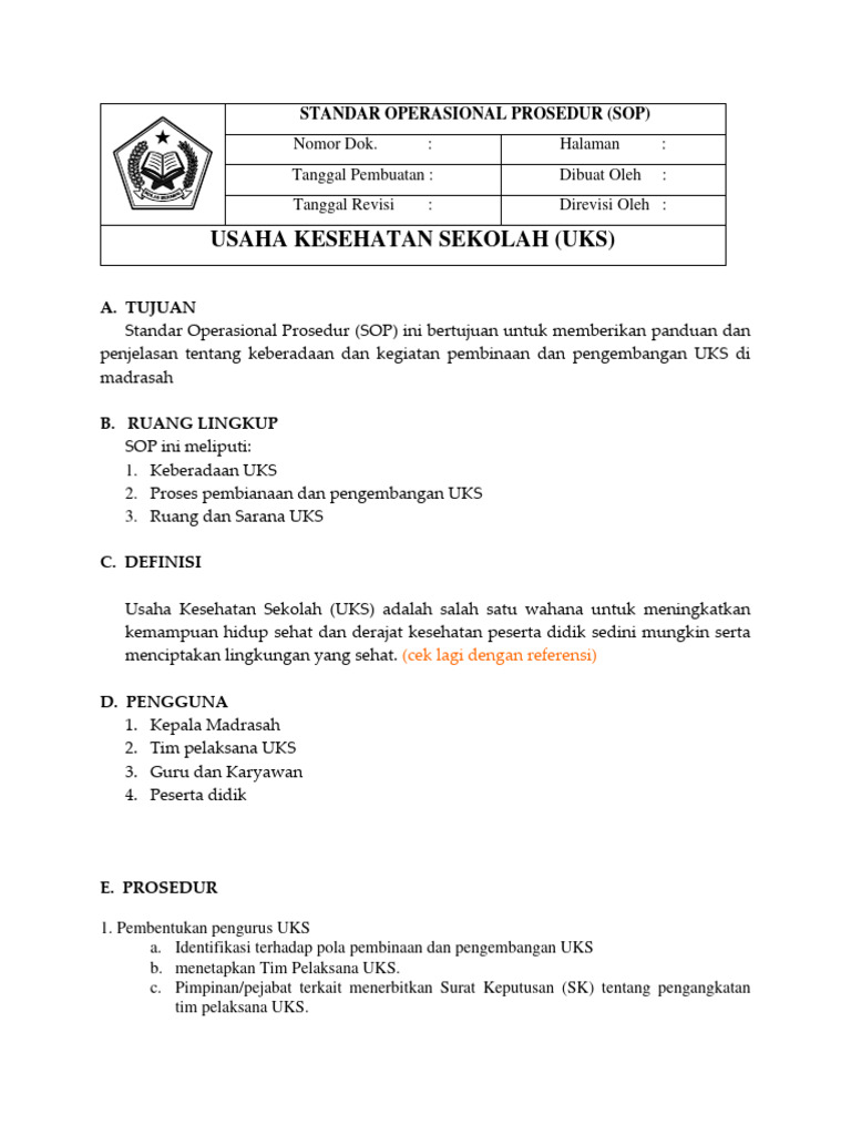 SOP UKS Bahan | PDF
