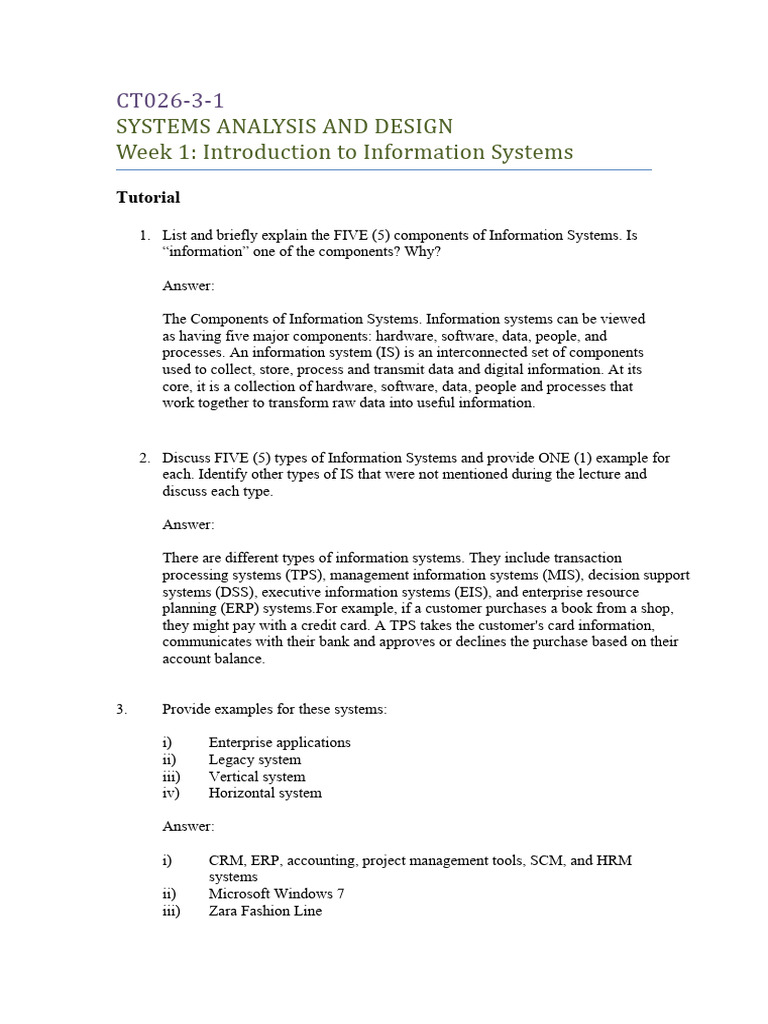 Tutorial 1 Answer (Hammad Imran - 074843) | PDF | Information | System