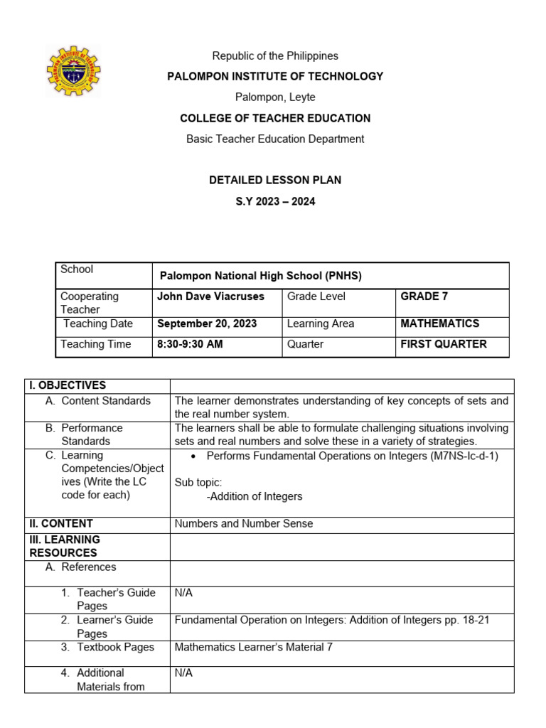 Adding Integer (MATHEMATICS 7) Final | PDF | Numbers | Integer