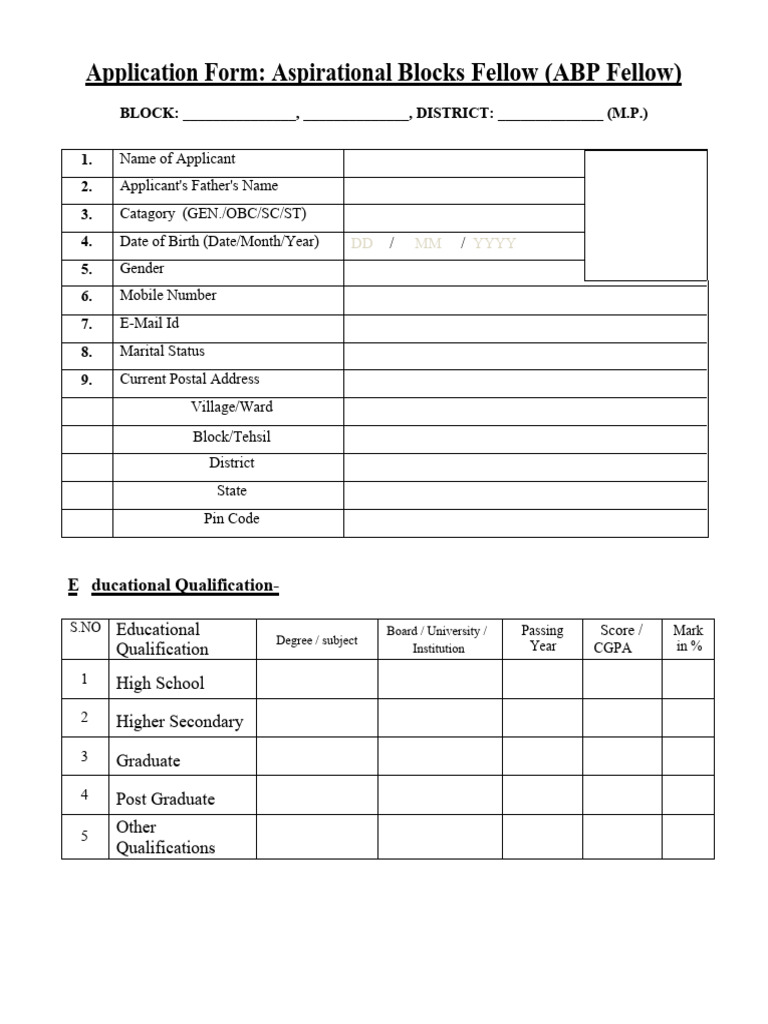 Application Form-Aspirational Blocks Fellow (Word Format) | PDF