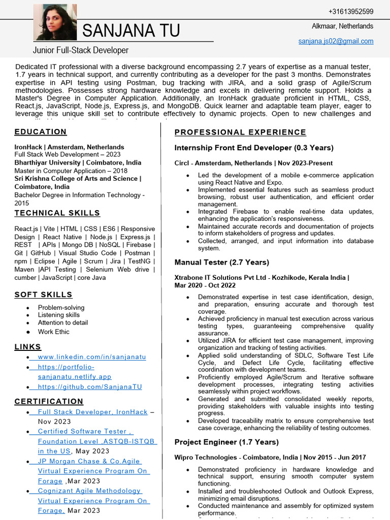 SanjanaTU Junior FullStack Developer Resume | PDF | Agile Software ... SanjanaTU Junior FullStack Developer Resume | PDF | Agile Software ...