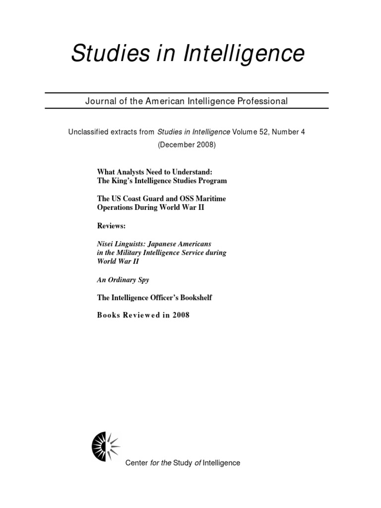 CIA, Intelligence Studies | PDF | Intelligence Analysis | Military Intelligence