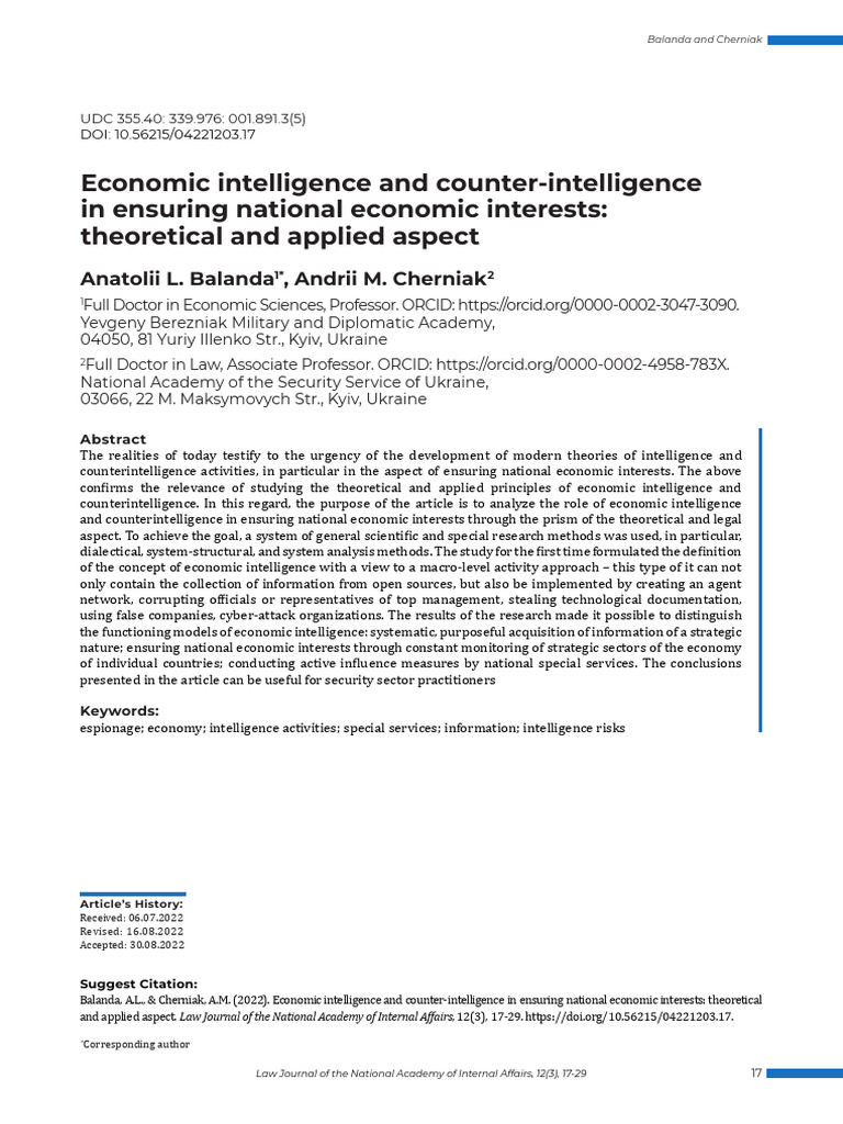 Economic Intelligence and Counter-Intelligence | PDF | Counterintelligence | Espionage