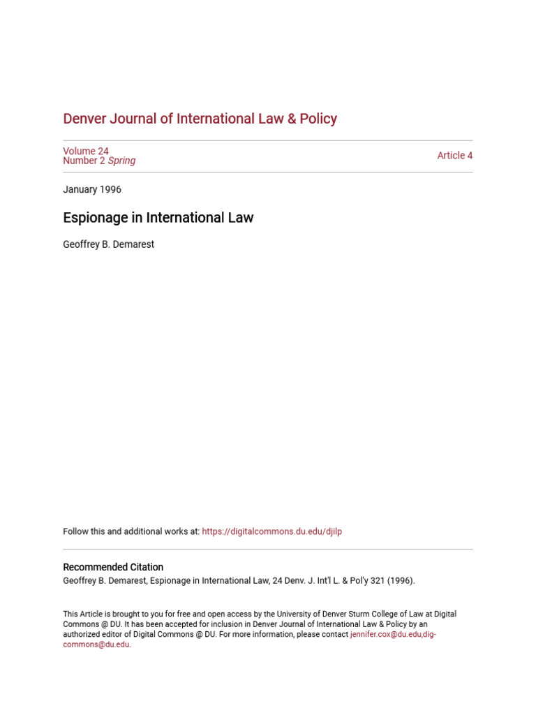 Espionage in International Law | PDF | Espionage | Counterintelligence