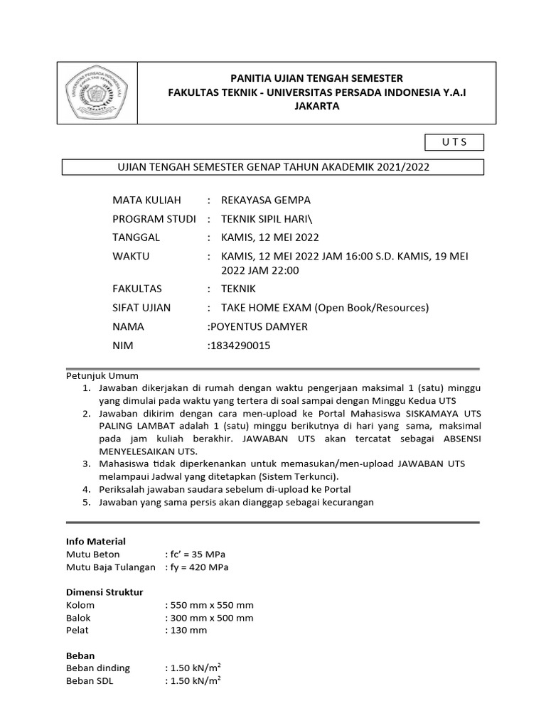 UTS Rekayasa Gempa Teknik Sipil | PDF
