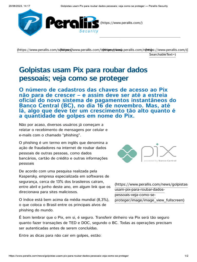 Golpistas Usam Pix para Roubar Dados Pessoais Veja Como Se Proteger - Perallis Security | PDF ...