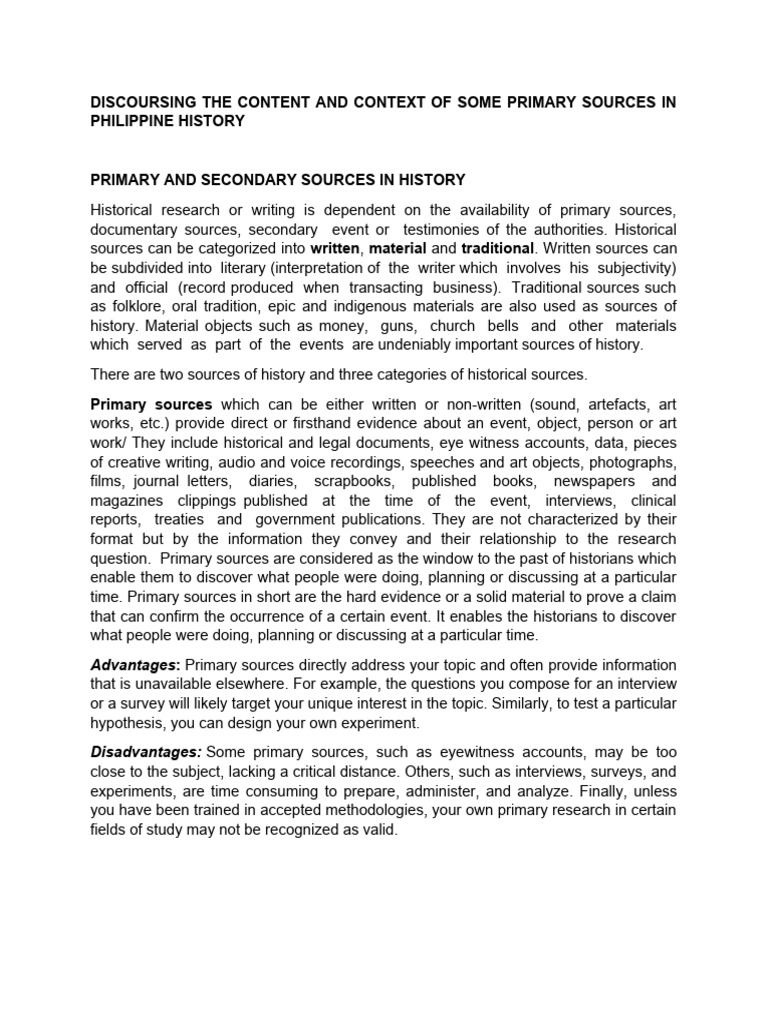 Discoursing The Content and Context of Some Primary Sources in ...