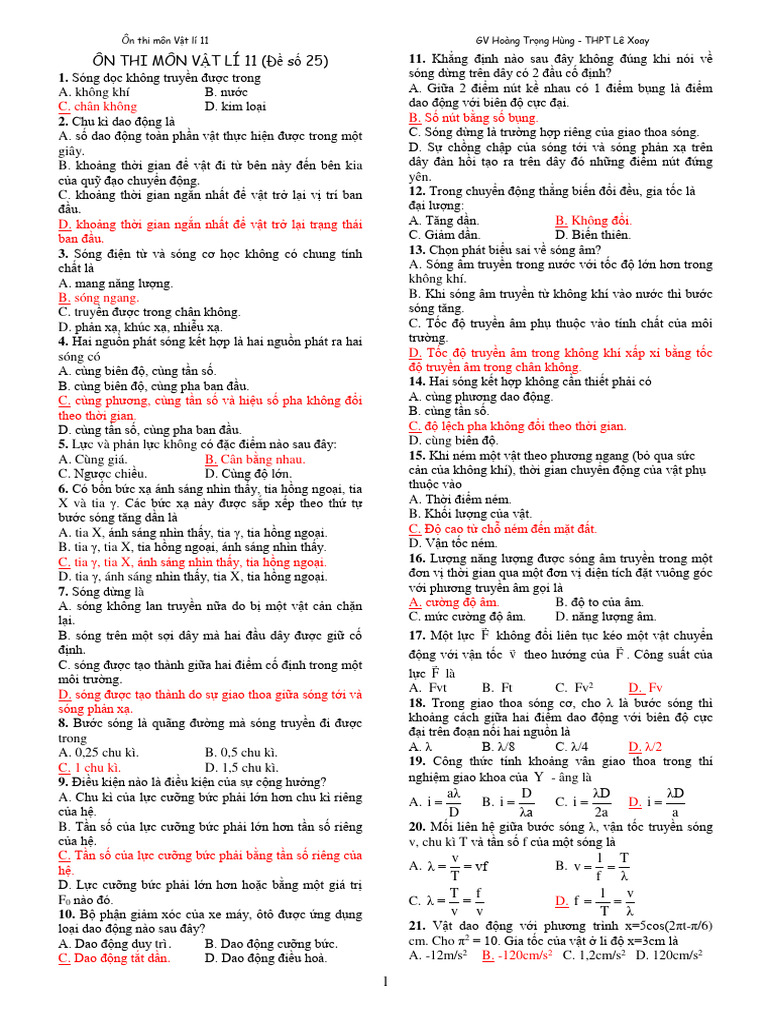 25.ônthi Vatli11-Hung2023-Lân2 | PDF