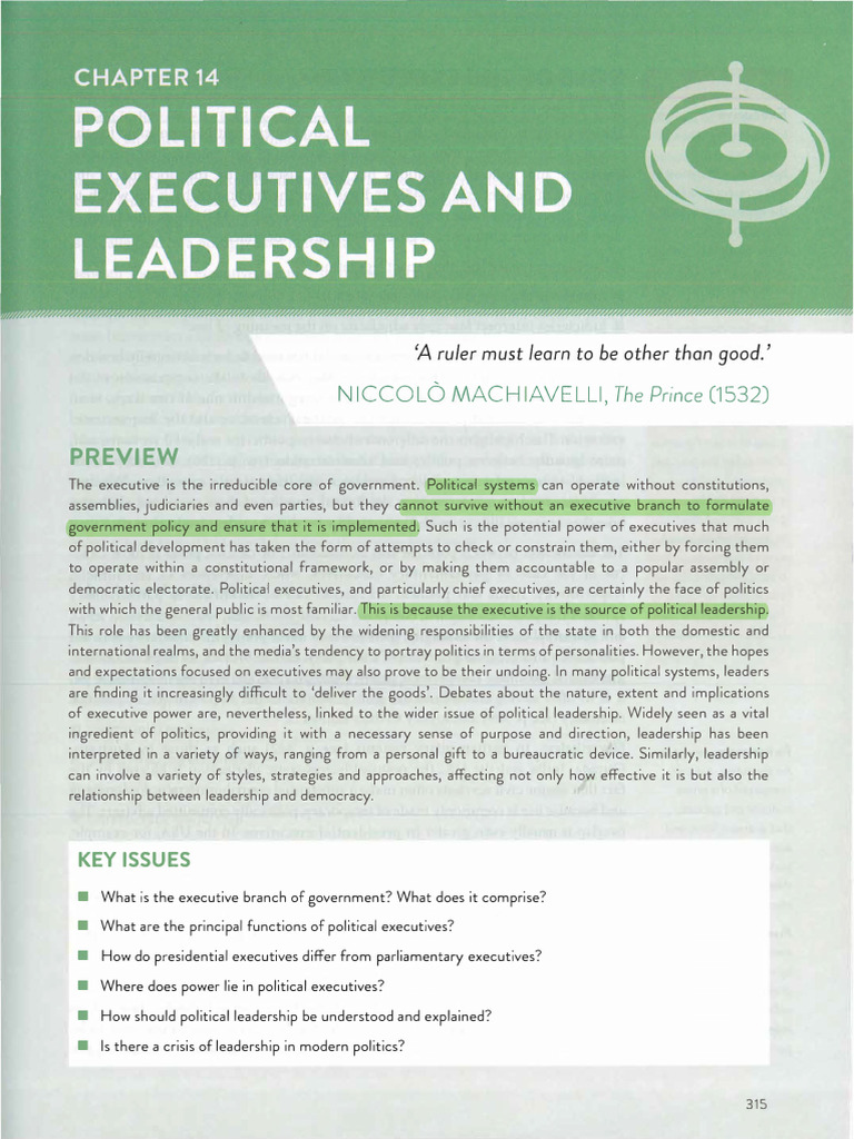 Chapter 14 Political Executives and Leadership | PDF | Heads Of State ...