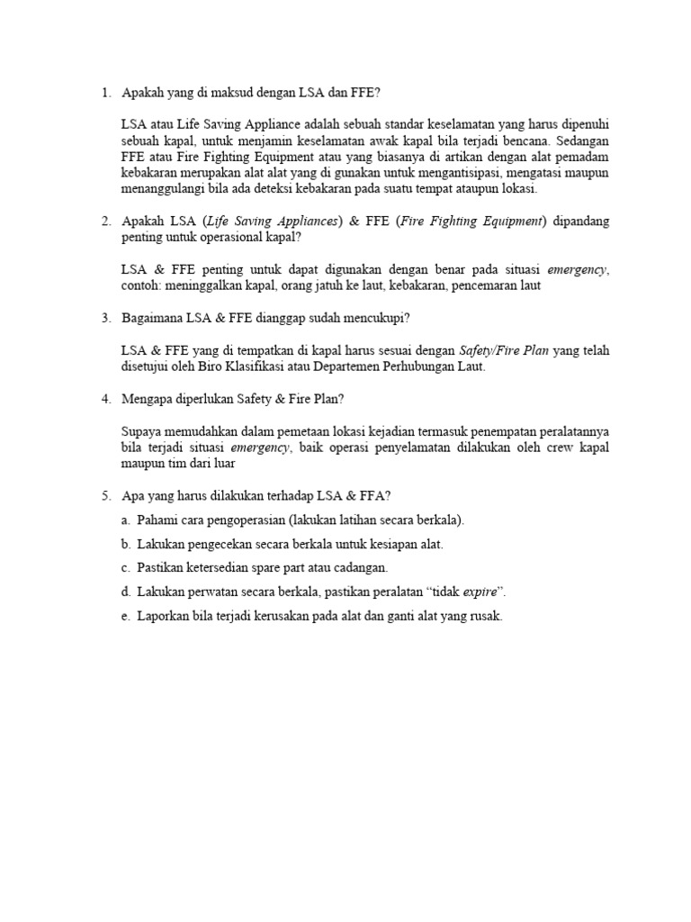 Question For LSA and FFE | PDF | Sejarah